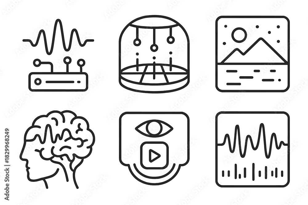 Vector de Stock AI Music Icons. Line style icons of AI-generated music ...