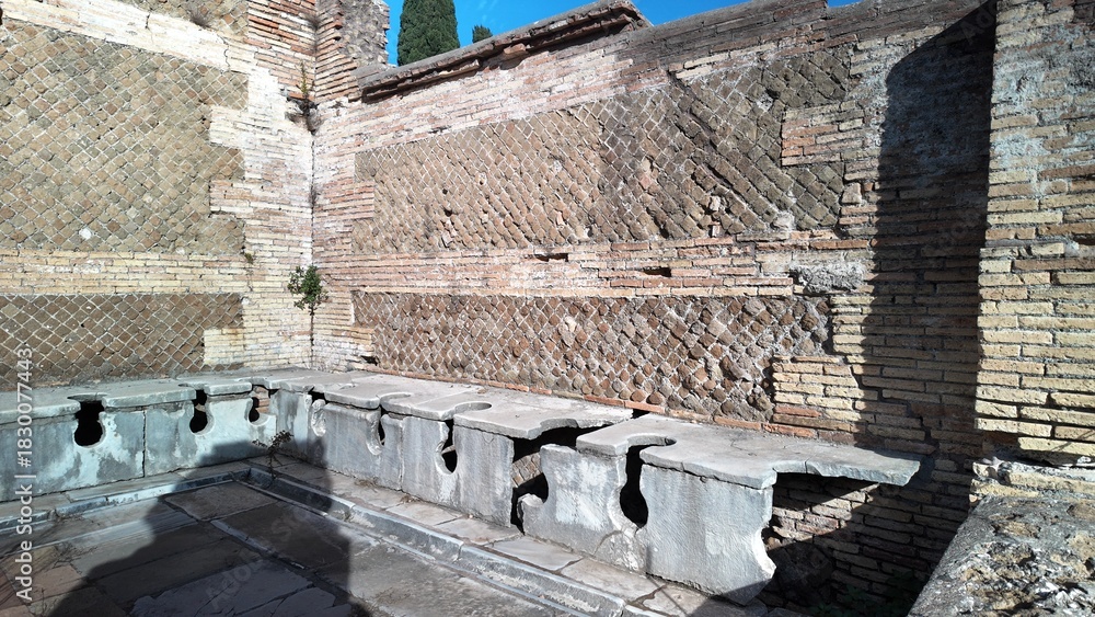 Ostia Antica, Rome - November 30, 2025, public toilets, the public ...