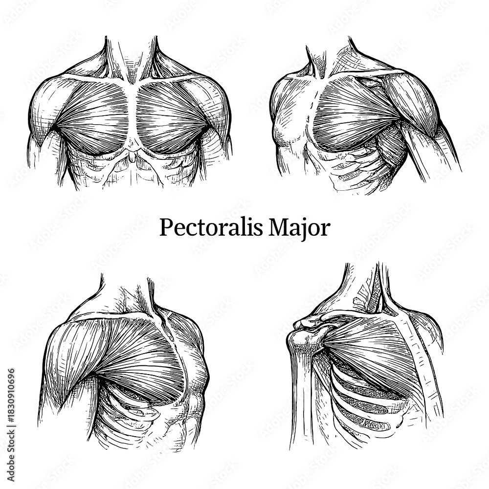 Vintage Anatomical Pectoralis Major Muscle Study From Multiple Angles ...
