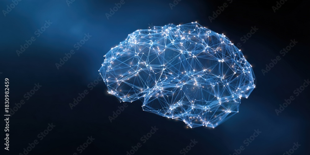 Abstract digital brain network with glowing connections on dark ...