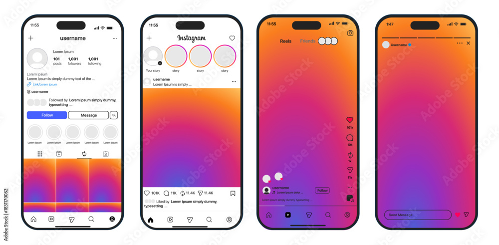 Instagram app UI template 2026 update shown on Apple iPhone 17 Pro Deep ...