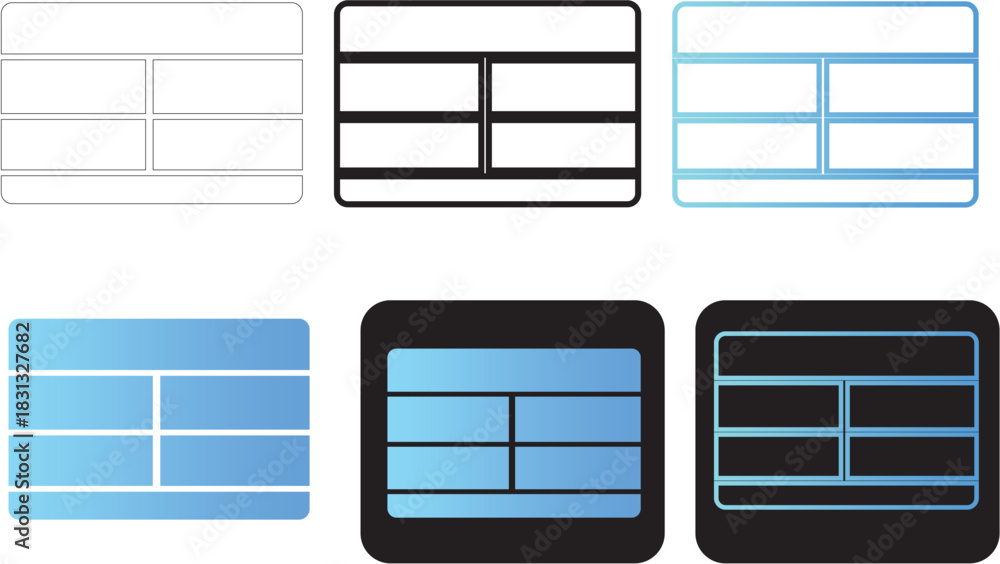 set of vector data table icons featuring minimalist flat line art and ...