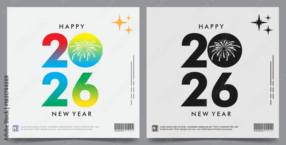 Versatile vector pack of modern 2026 New Year logotypes, featuring both ...