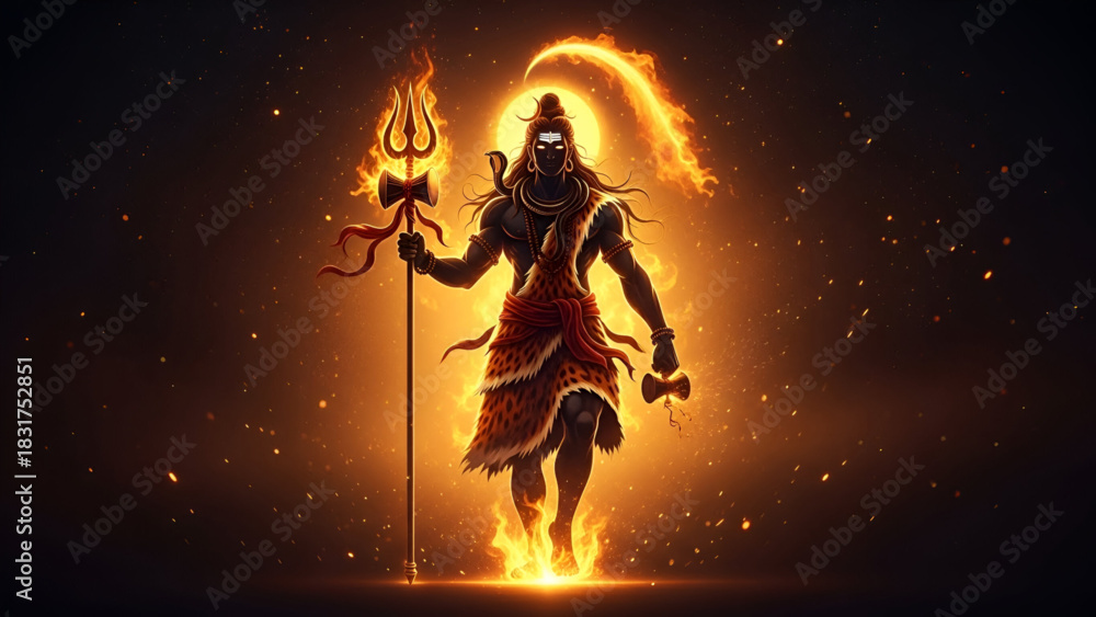 Shankar Bhagwan Divine Fiery Form Surrounded by Glowing Energy Circle ...