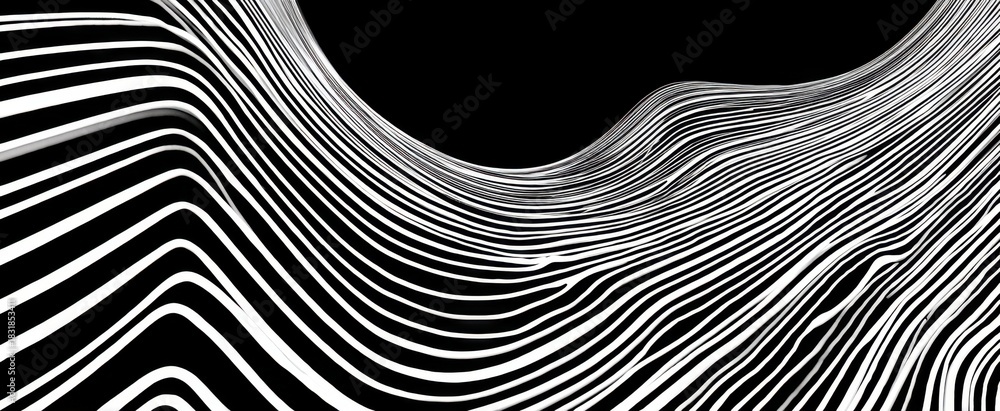 Endless swirling lines twist a captivating black and white pattern ...