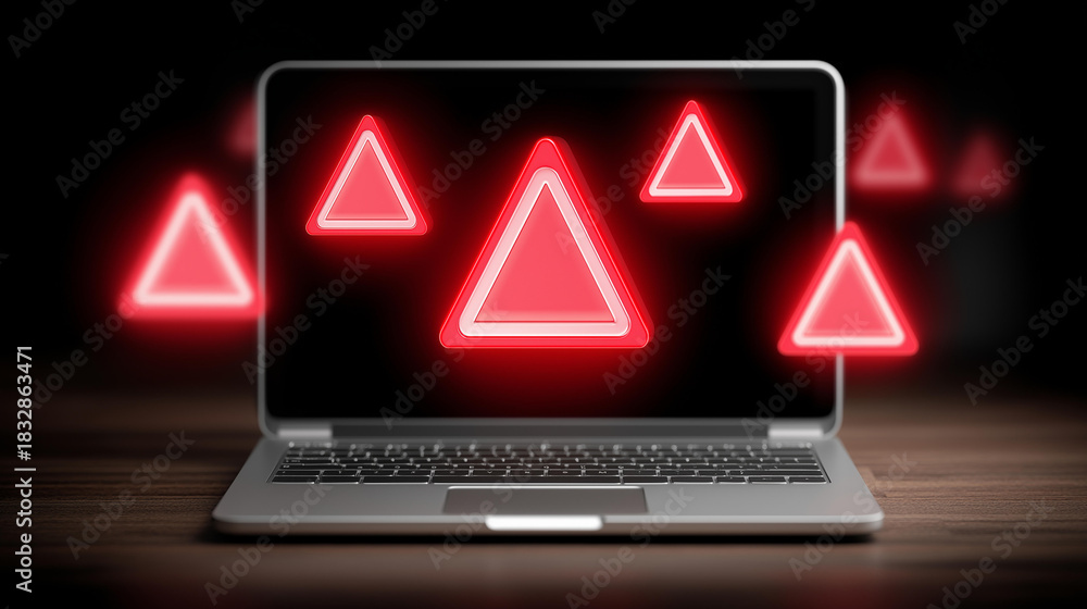 Multiple red alert notification icons appearing on laptop screen, email ...