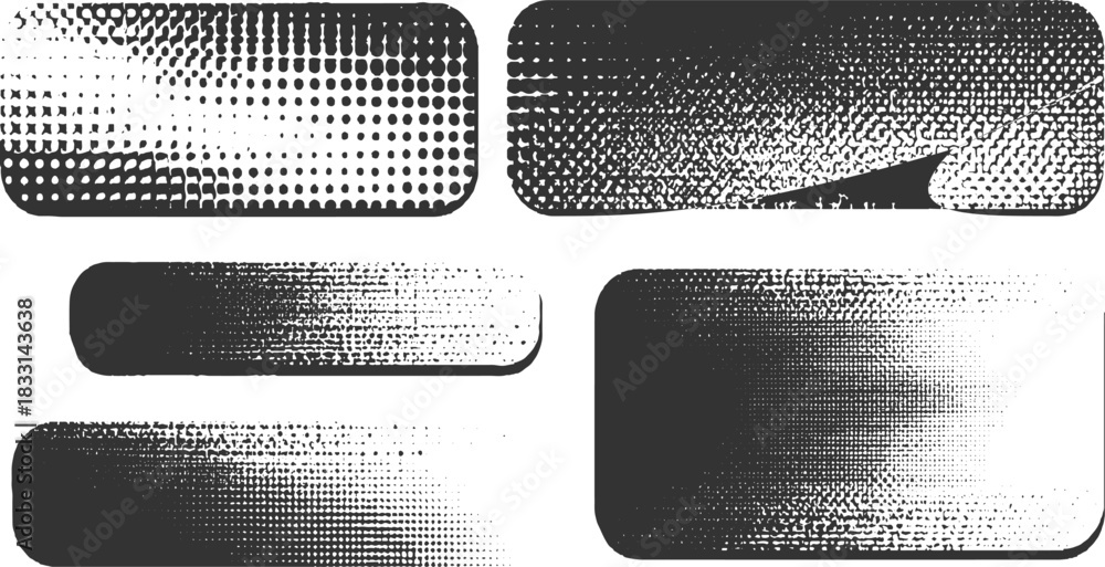 Four black and white rounded rectangles with halftone dot patterns and ...