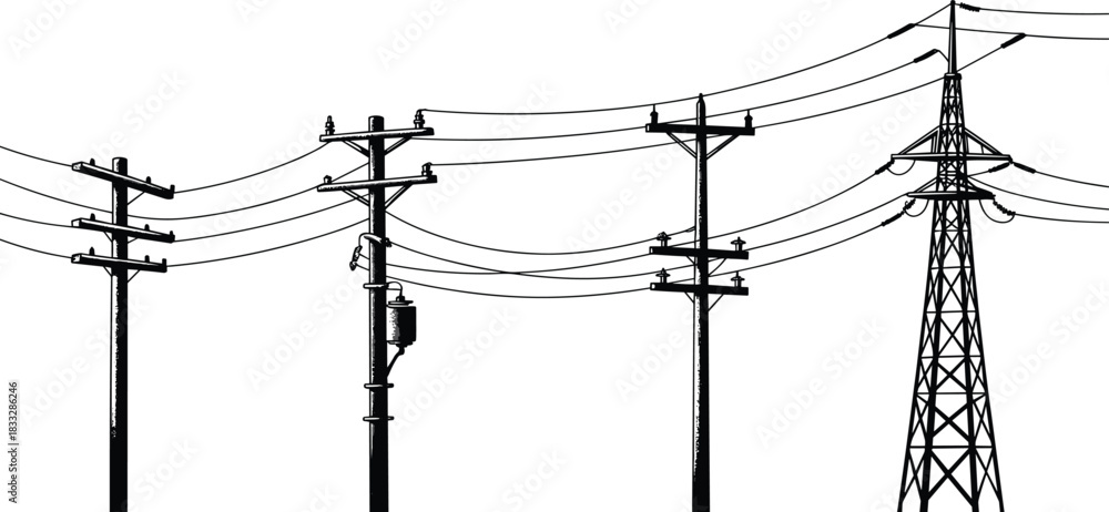 Vector de Stock Utility poles, transmission tower, electrical ...
