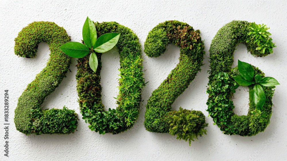 Stock-Foto „2026 made from green moss eco new year concept, natural ...