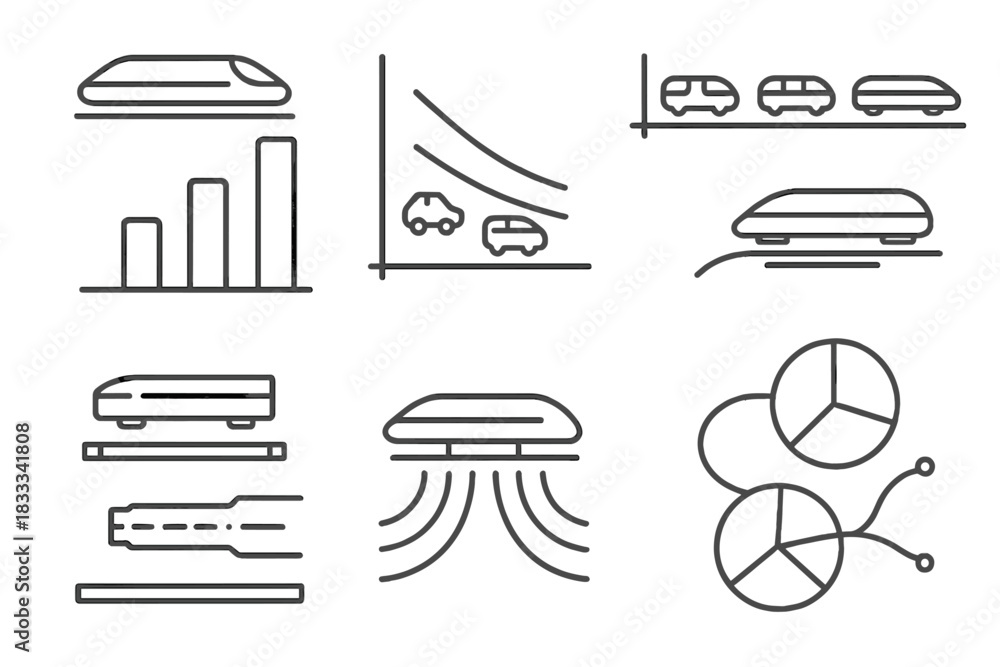 Maglev Infographic Icons. Line style icons of maglev-themed ...