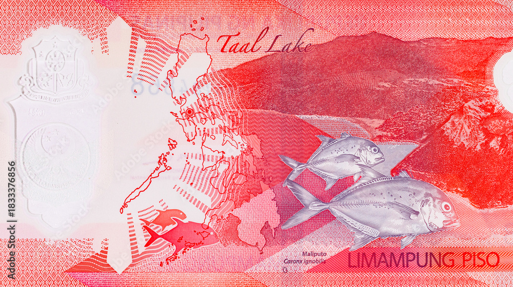 50 Piso Philippines, New Polymer Note 2025 with the image of Taal Lake ...