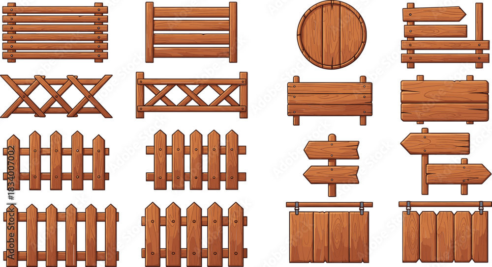 Vetor Set of wooden fences signs and boards vector illustrations ...