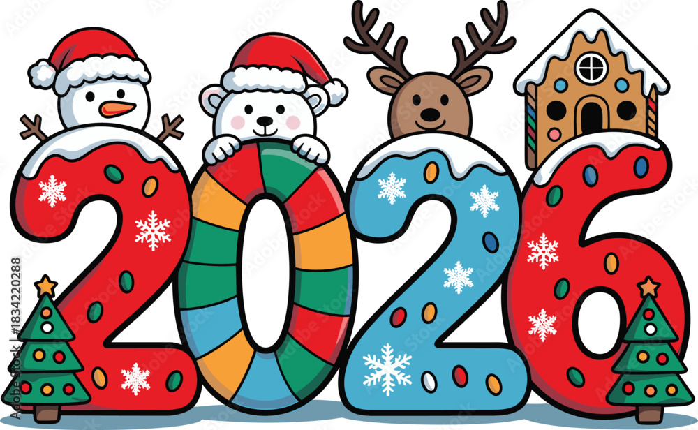 Vector de Stock 2026 holiday vector, festive character digits, snowman ...