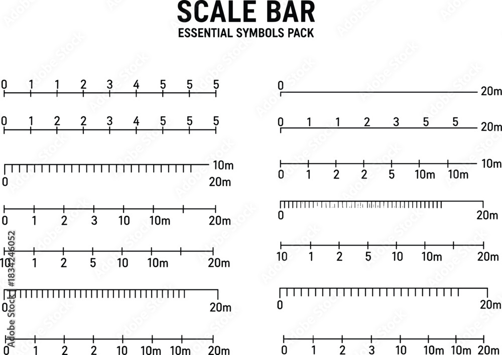 Vetor Detailed collection of measurement scale bars for maps and ...
