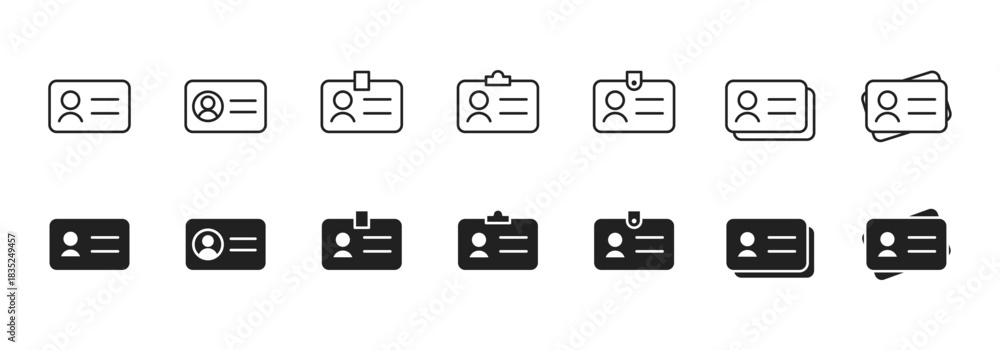 ID card icon. Horizontal identification pass with user avatar and text ...