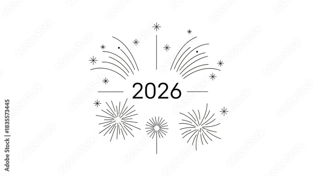 Minimalist black and white line art illustration of fireworks exploding ...