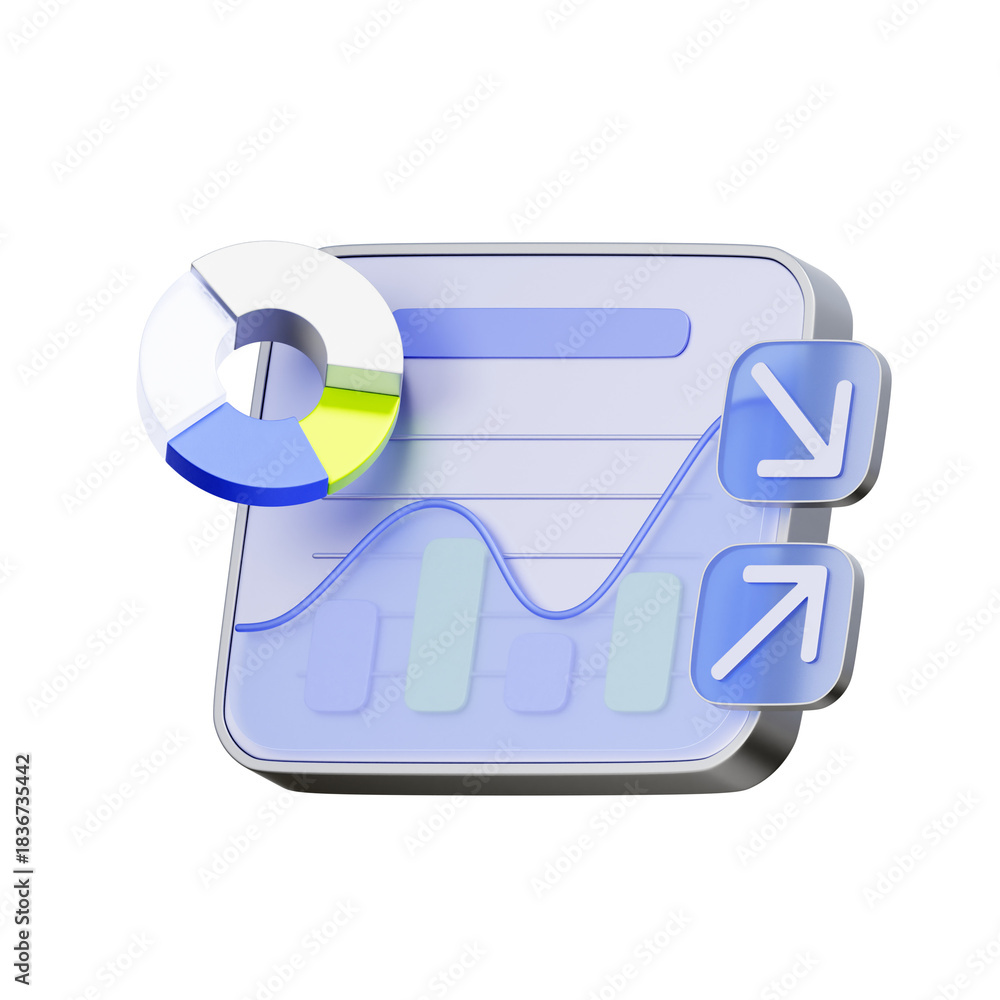 3D icon of a data dashboard with charts and pie graph For profit and ...