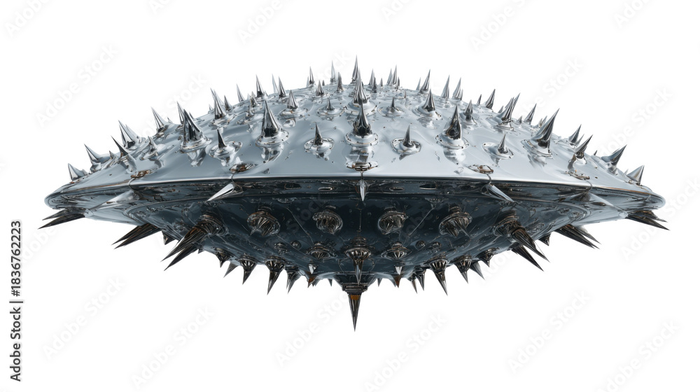 Spiked metallic alien spaceship flying saucer hostile invading unknown ...