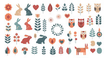 Rabbit Flowers Folk Art Illustration Free Stock Photo - Public Domain ...