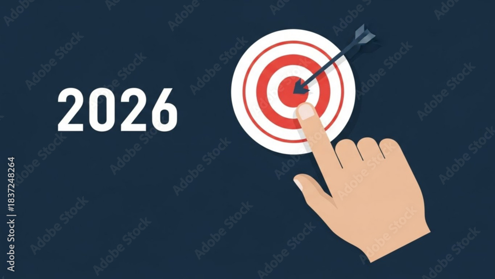 Стоковий вектор Strategic Targets for 2026: A hand reaches toward a ...
