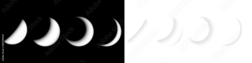 Glowing bright moon or lunar and planetary phases in soft geometric orb ...