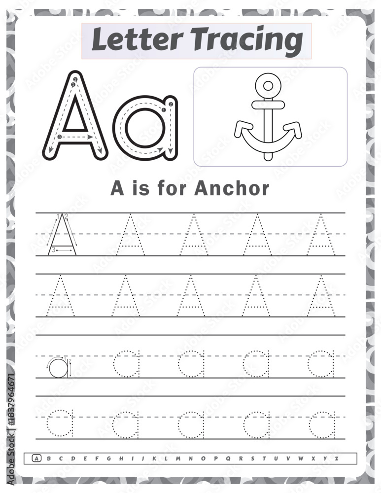 Letter Formation Aa – Uppercase and Lowercase Tracing Worksheet Stock ...