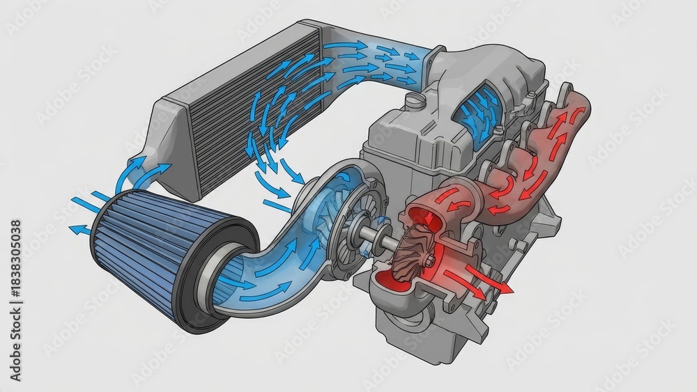Stockfoto Turbocharger system diagram illustrating the complete air ...