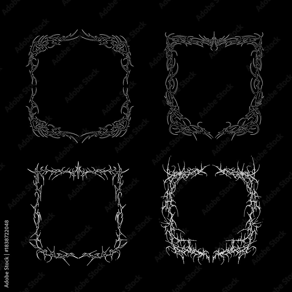 Set of Neo tribal frames, cyber gothic corners symmetrical shape ...