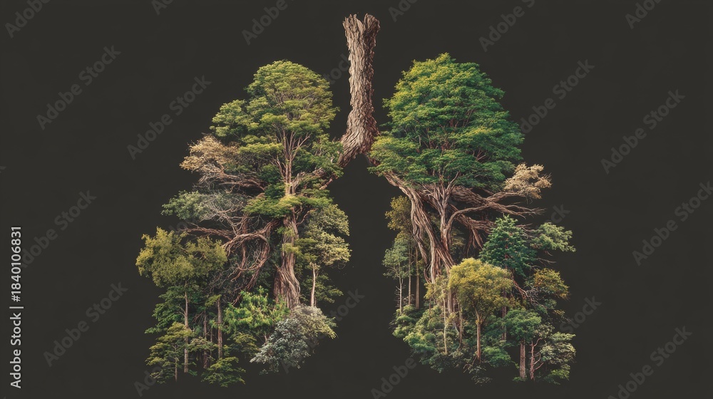 a green trees growing out. lungs shaped Stock Illustration | Adobe Stock