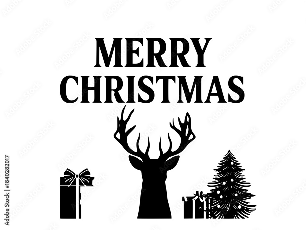 High-contrast Christmas vector illustration. Bold serif “MERRY ...
