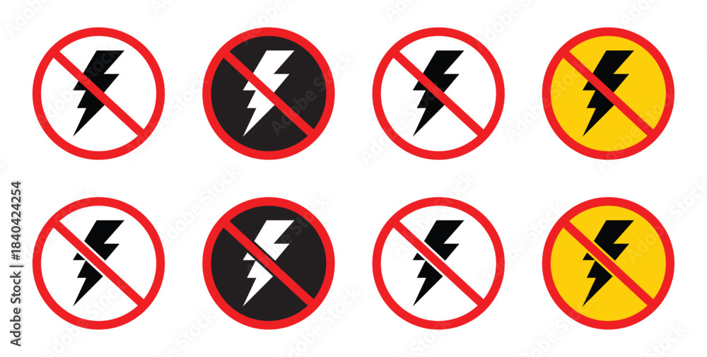 Vector de Stock Electricity and Lightning Prohibition Sign Icon Set ...