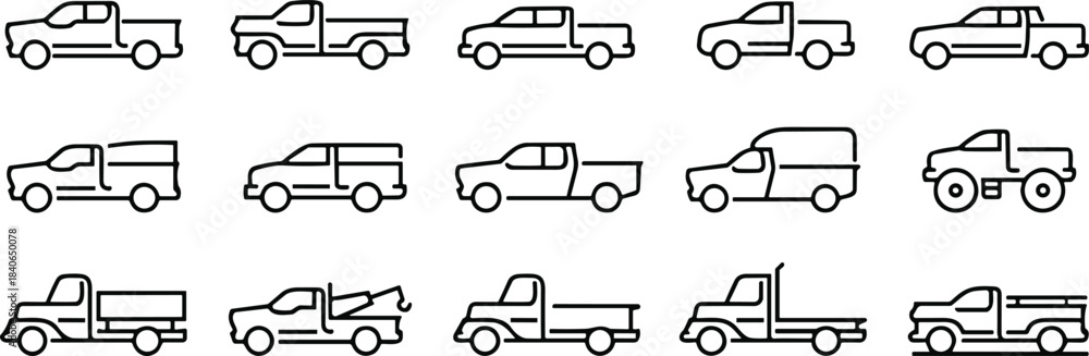 Pickup Trucks and Light Commercial Vehicles Line Icons Set ...