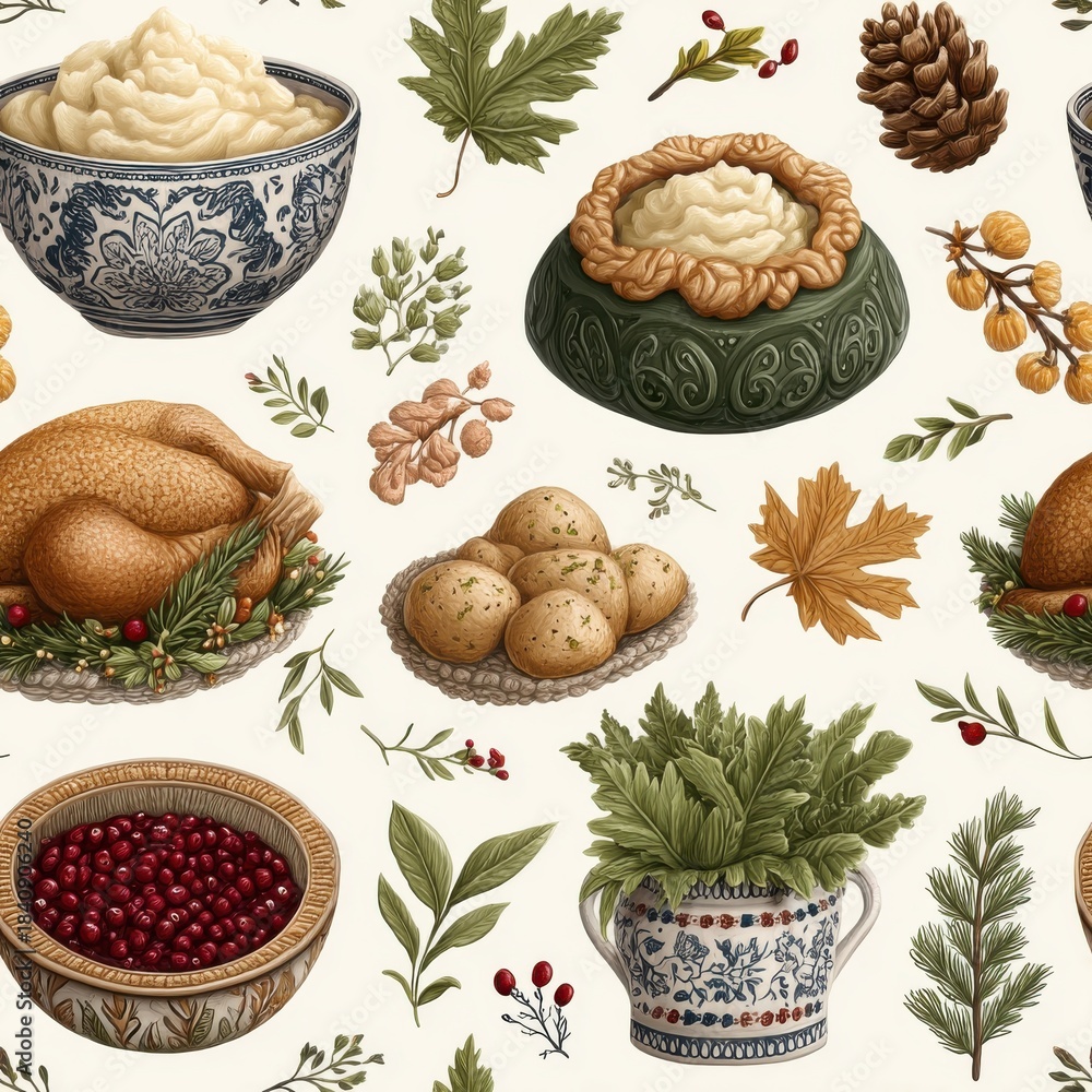 Ilustración de Stock Harvest Feast Thanksgiving Dinner With Roasted ...