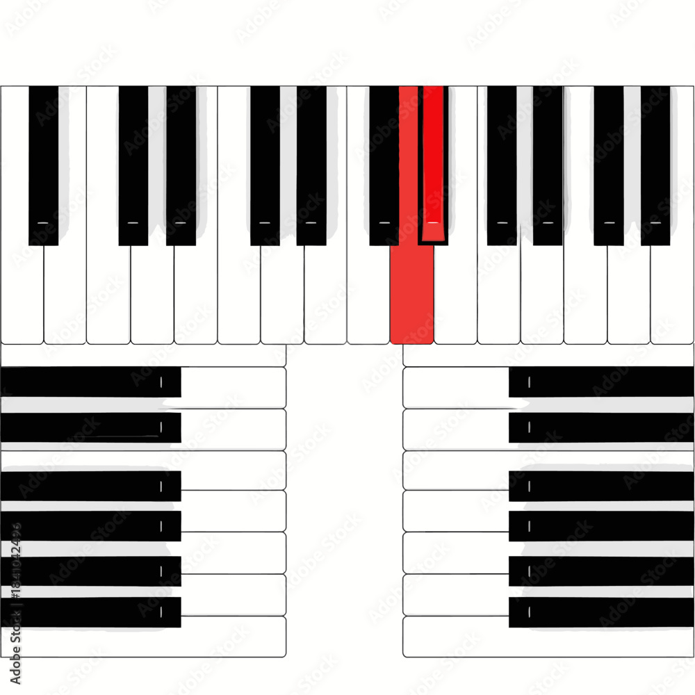 This clear graphic illustrates a piano keyboard layout, featuring a ...
