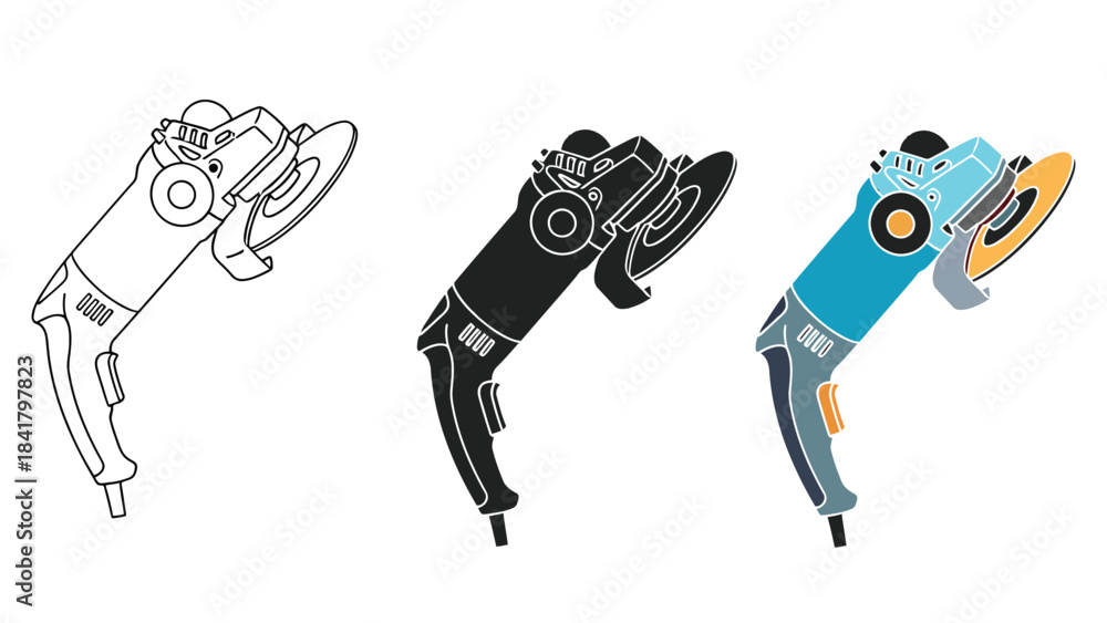 Power tools Vector Set in Three Styles — Line Art, Silhouette and Color ...