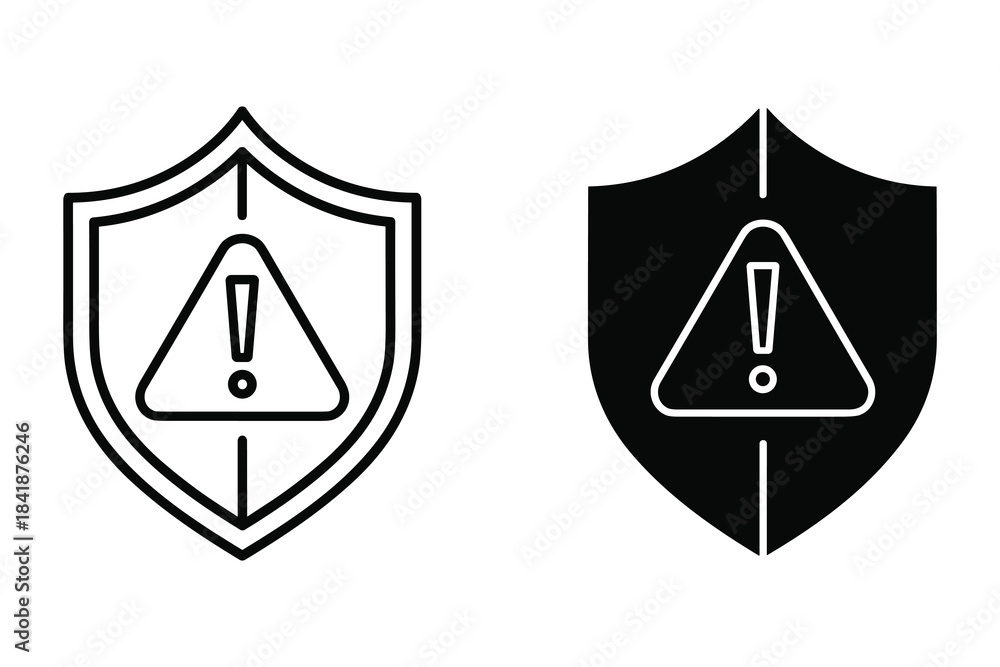 Shield with Exclamation Mark Warning Symbol Icon Set Stock Vector ...