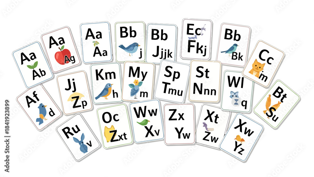 Cards featuring uppercase and lowercase alphabet letters, paired with ...
