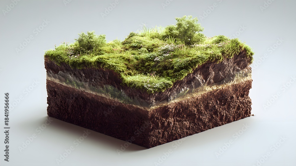 Cross section model illustrates multiple layers of earth showing ...