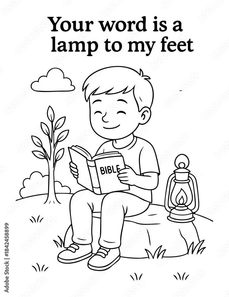 Stock-Vektorgrafik „christian coloring page illustration showing a boy ...