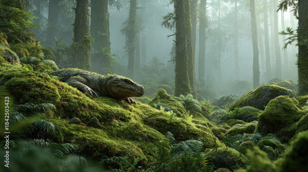 scene of ancient mammal-like reptiles (e.g., lystrosaurus) foraging ...