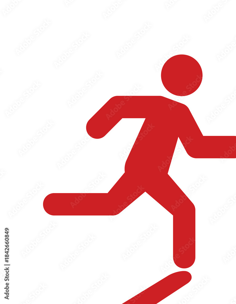 Red emergency exit icon of a person running through a door. Running ...