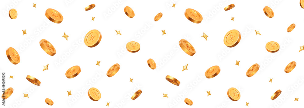 Vector de Stock 3d flying golden coins with percent sign with stars ...