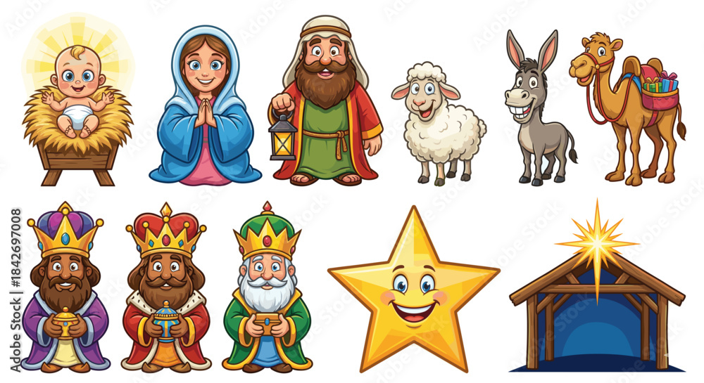 Vector de Stock Cartoon Christmas Nativity Scene Vector Characters ...