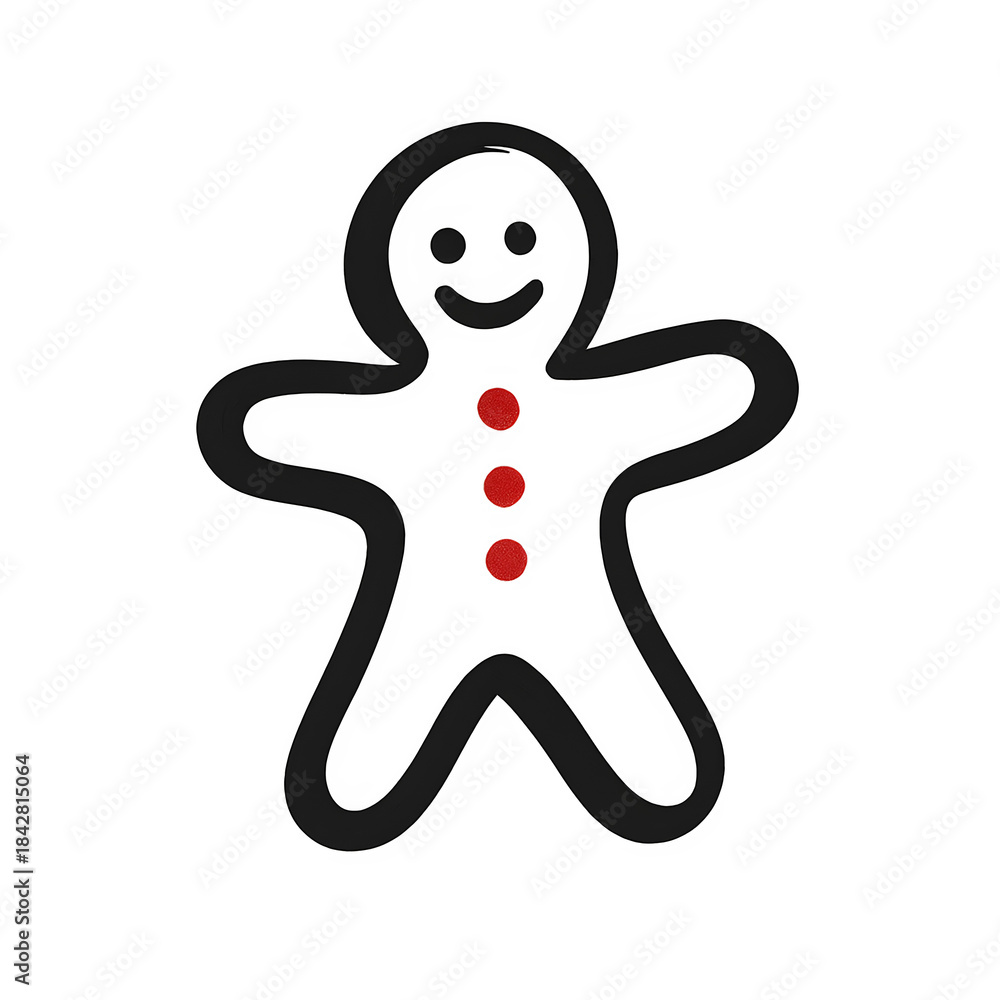 Smiling gingerbread man sketch with red buttons for Christmas baking ...