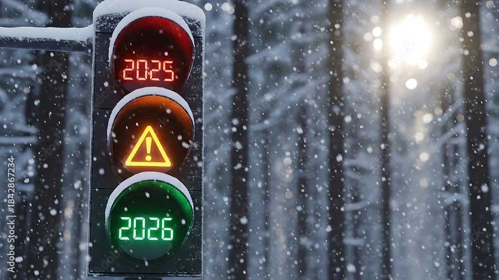 Traffic light shows 2025 red and 2026 green with warning in between ...