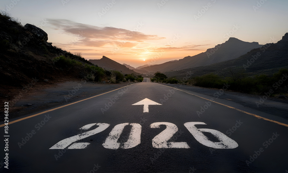 Fotografie New year 2026 number design with abstract shapes, smooth ...