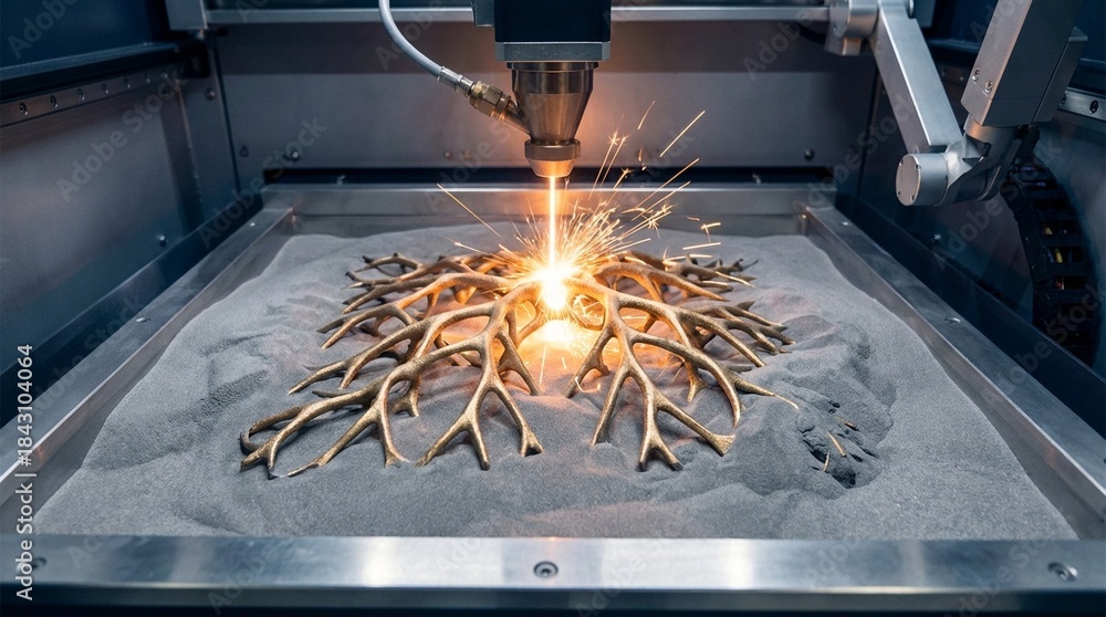 Metal 3D printing process, laser sintering, sparks Stock Photo | Adobe ...