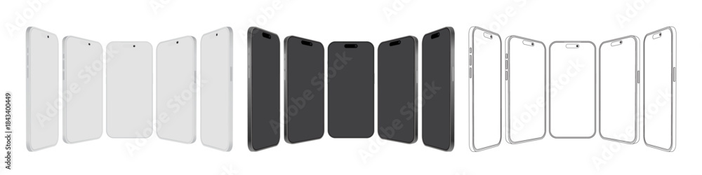 Realistic Smartphone Mockup Set Vector – White, Black and Outline ...
