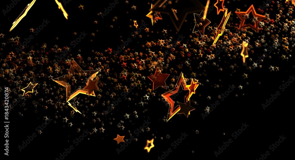 Ilustração Dynamic composition of golden stars against a black backdrop ...
