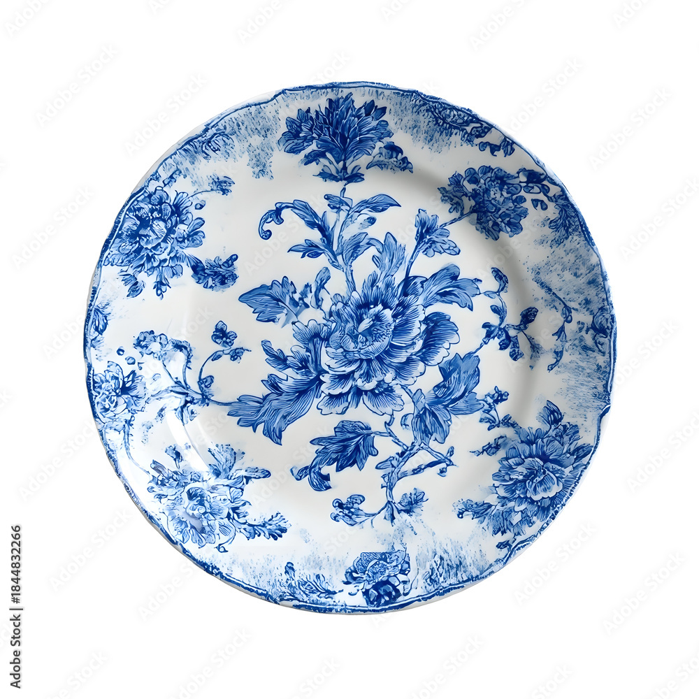 Blue Floral Porcelain Plate decorative Single ornate blueandwhite plate ...